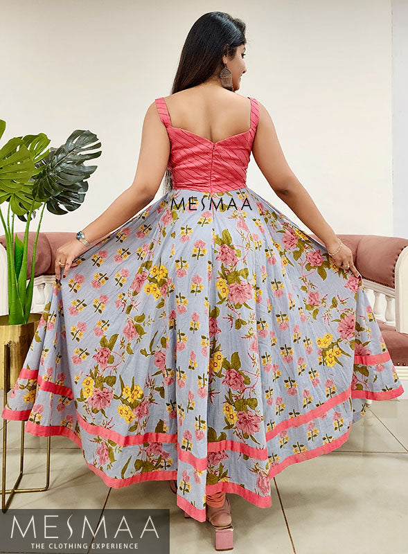 Grey candy pink flared anarkali – Mesmaa