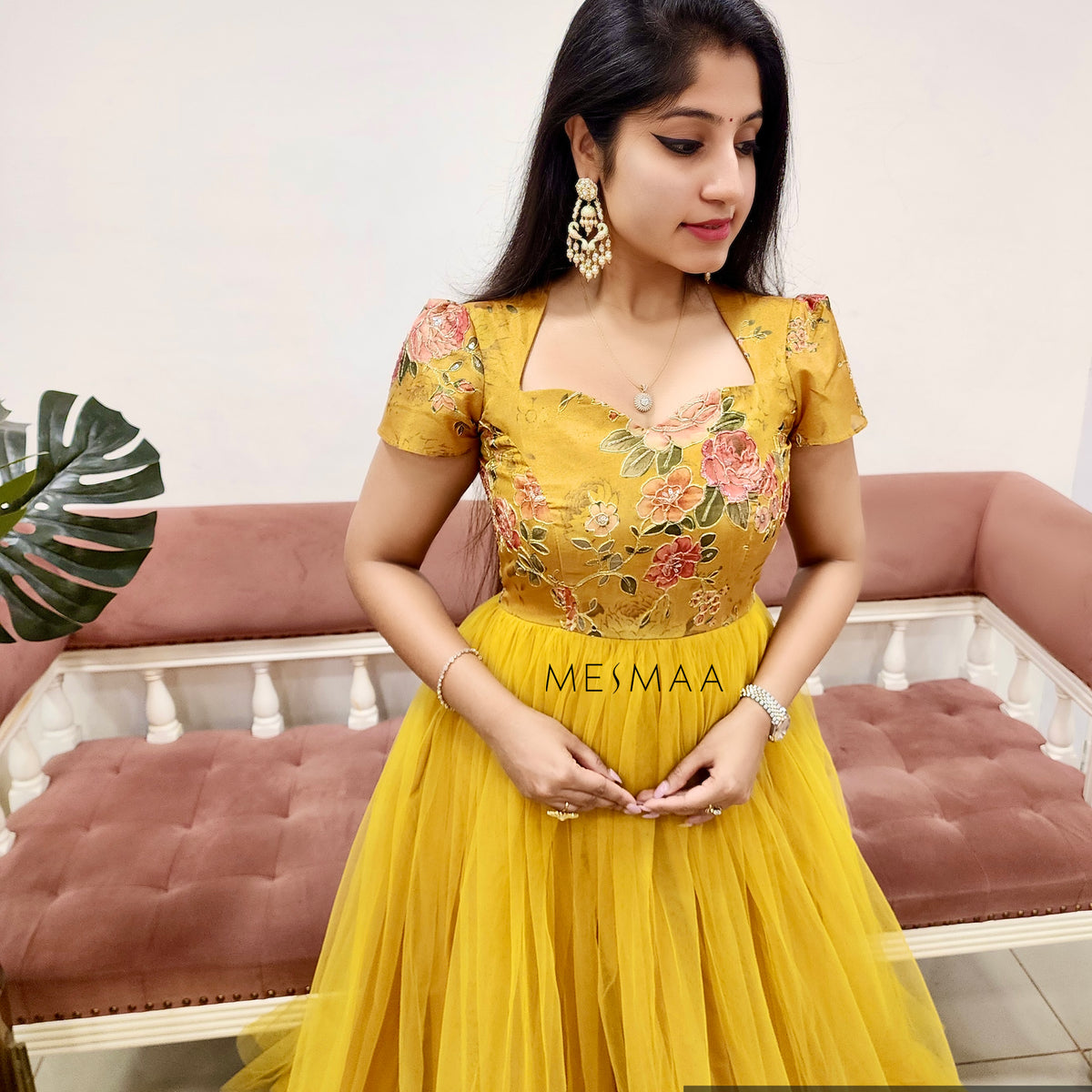 Haldi yellow flared gown. – Mesmaa