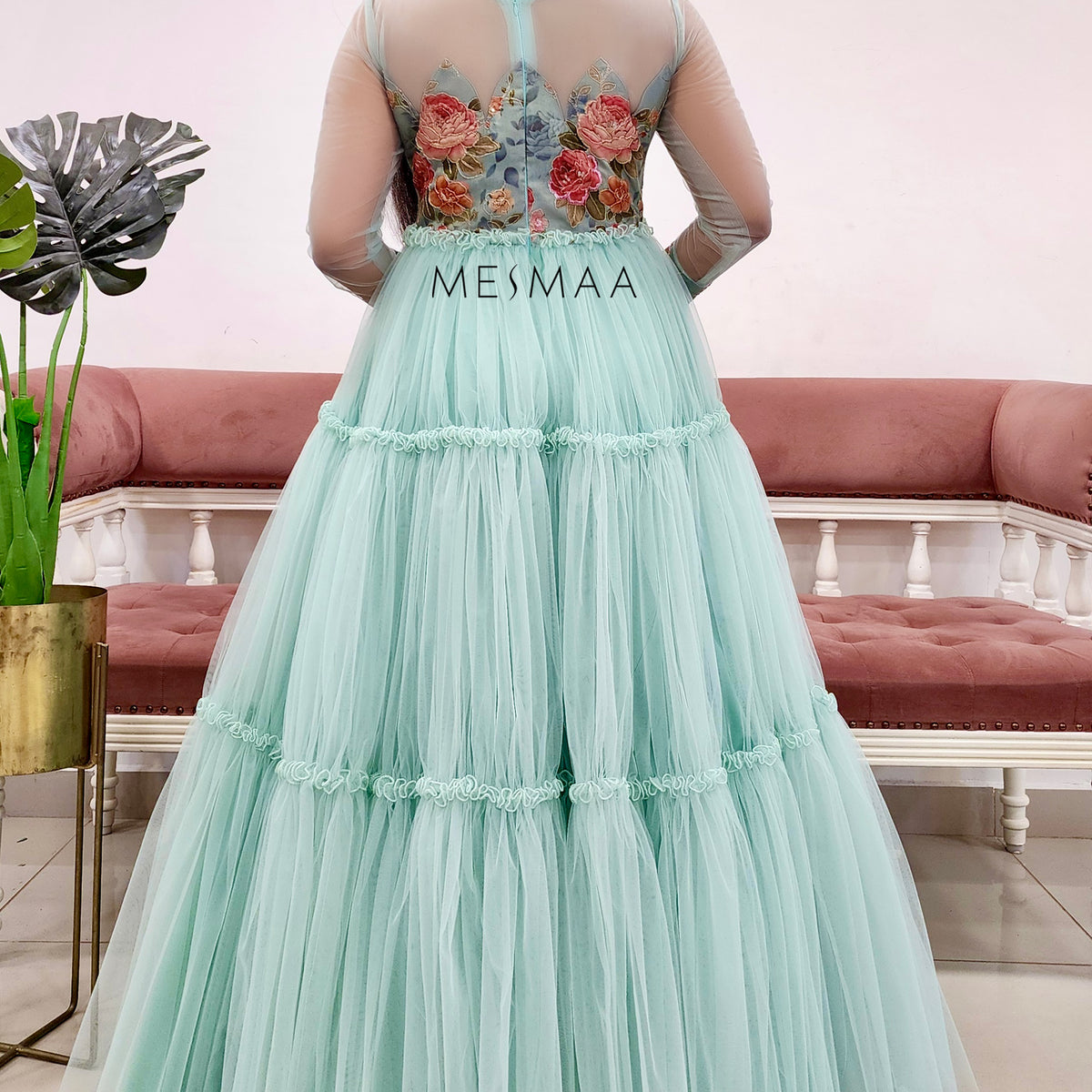 Baby blue flared gown. – Mesmaa