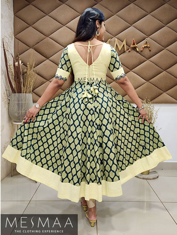 Dark green pale yellow flared anarkali – Mesmaa