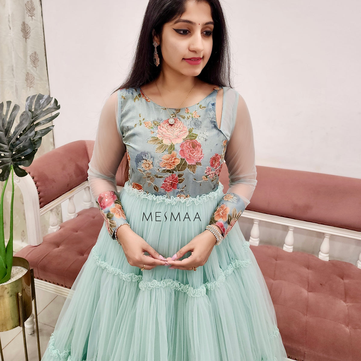 Baby blue flared gown. – Mesmaa